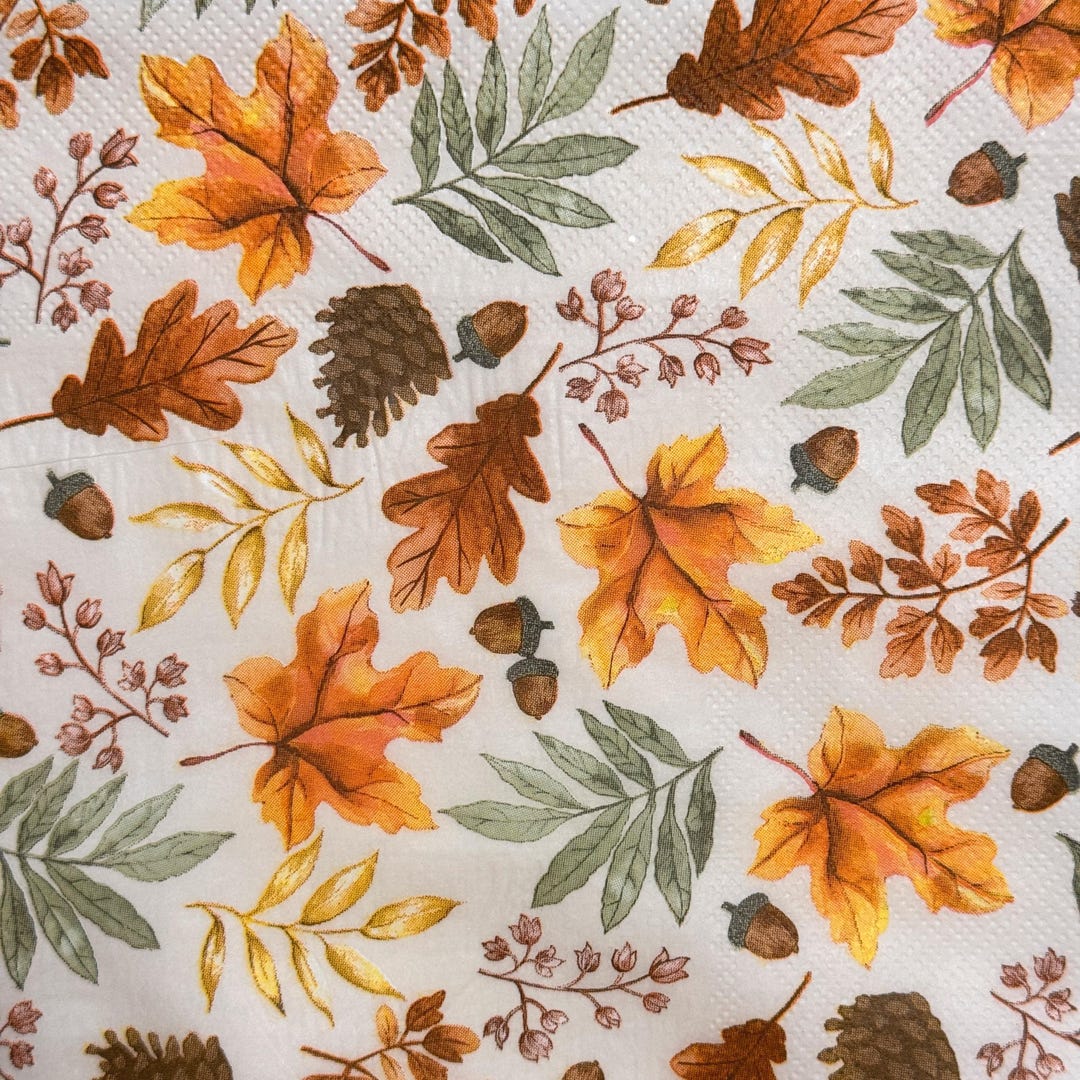 Autumn Fall Leaves Decoupage Paper Napkin - Acorns, Pinecones, and ...