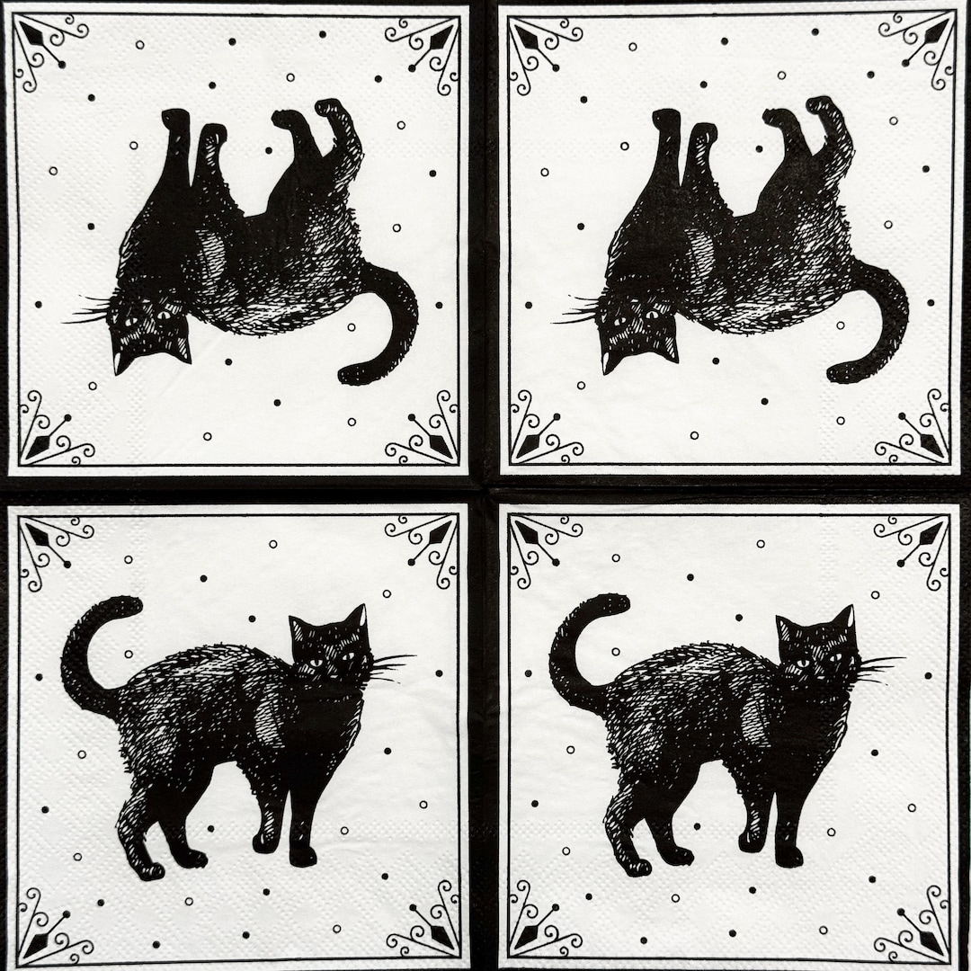 Halloween Black Cat Decoupage Paper Napkin, Gothic Vintage Spooky Cat ...
