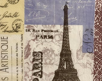 Paris Eiffel Tower Vintage Collage Napkin for Decoupage Scrapbooking ...