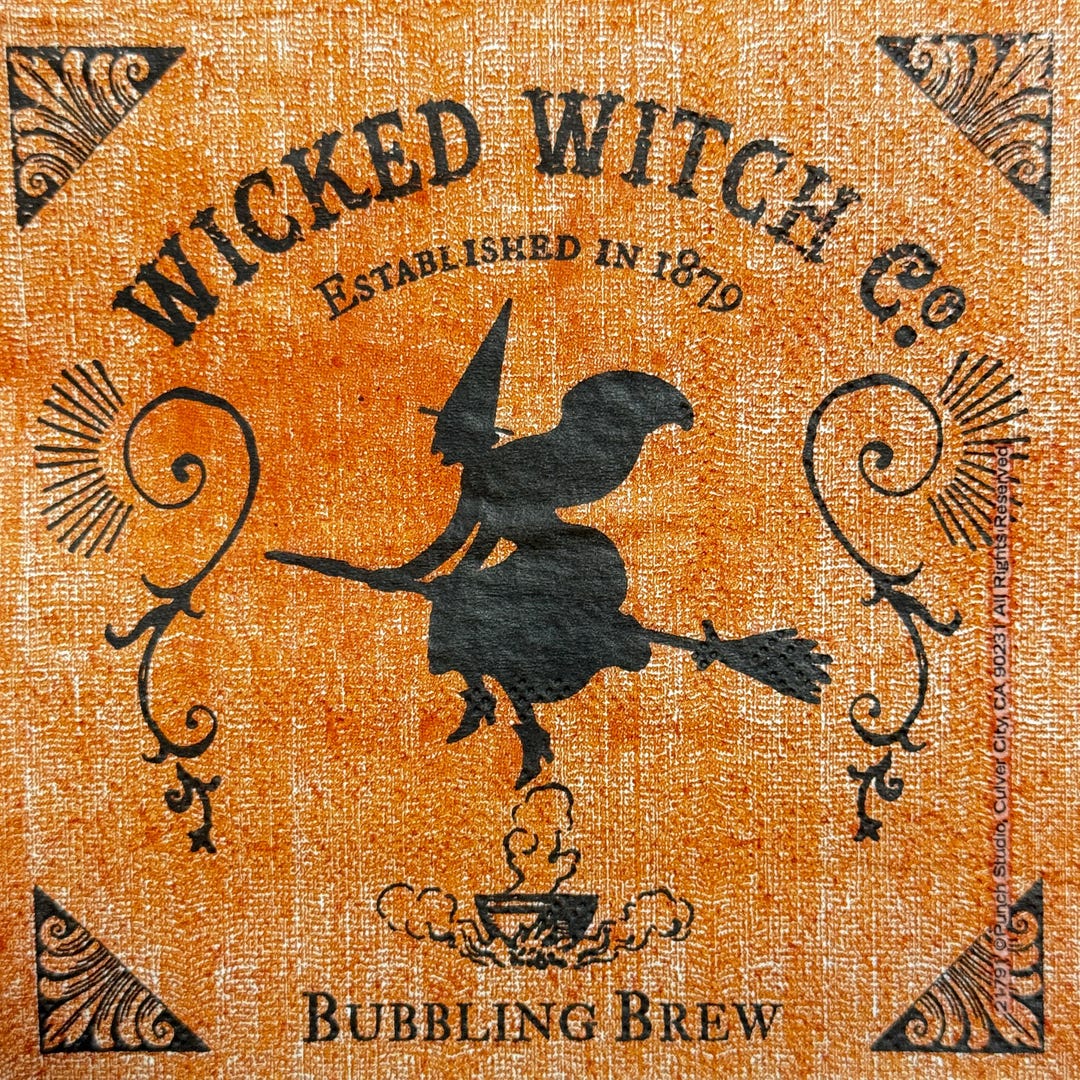 Halloween Witch Decoupage Paper Napkin, Wicked Flying Witch on Broom ...