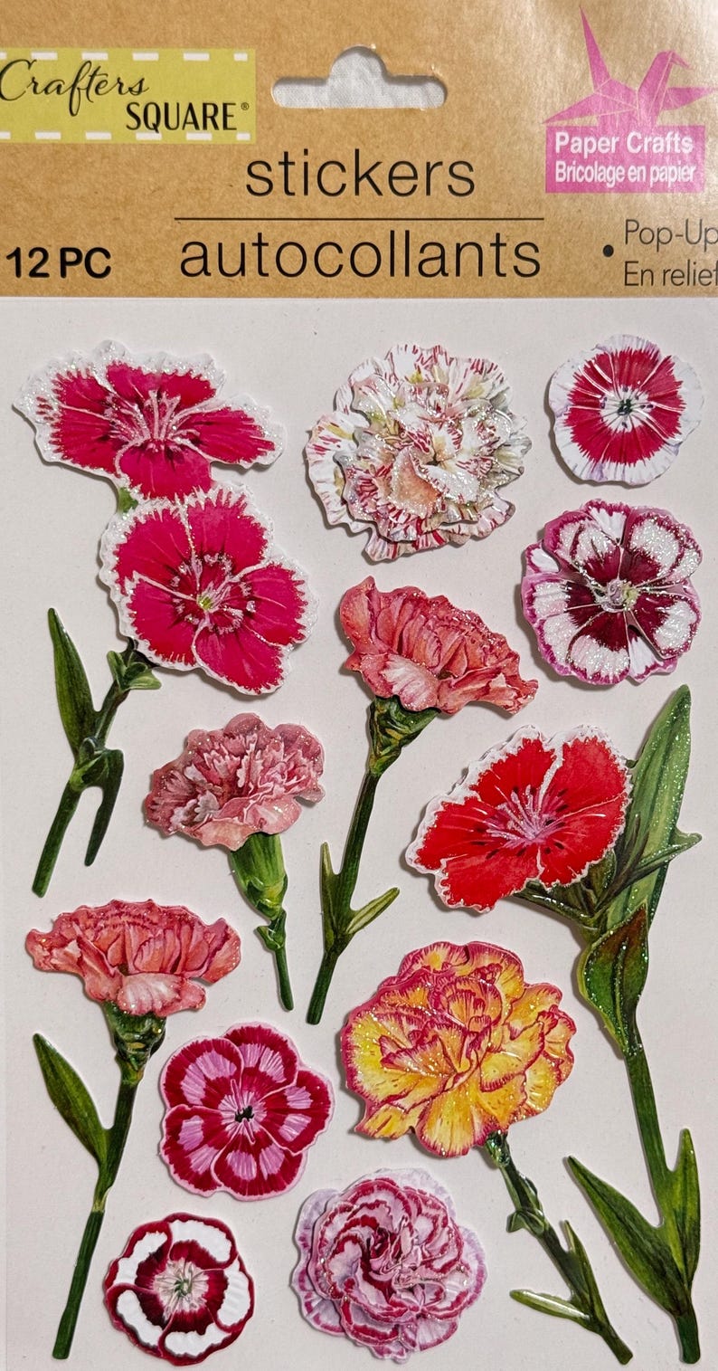 3D Carnation Stickers Set – Pop-up Floral Stickers for Scrapbooking ...