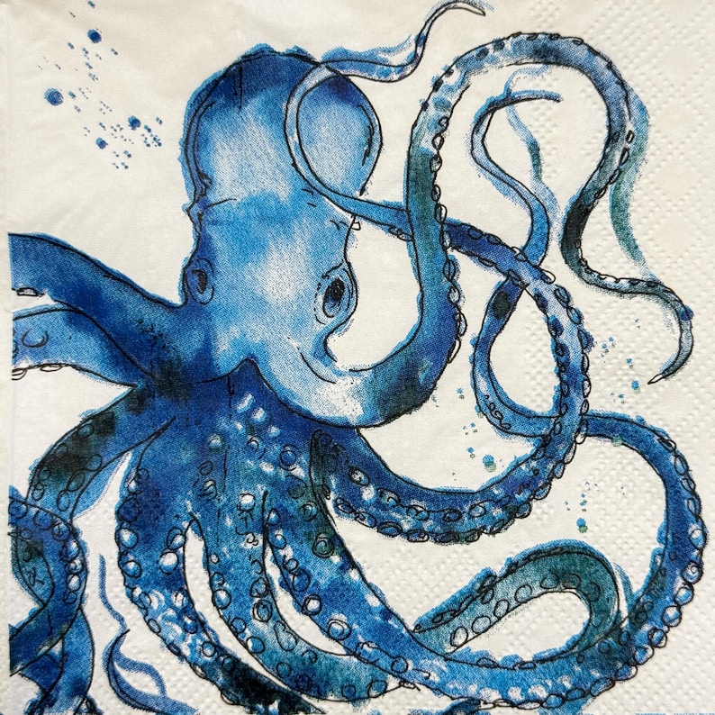 Nautical Octopus Decoupage Paper Napkin Blue Ocean Sea Life Marine ...