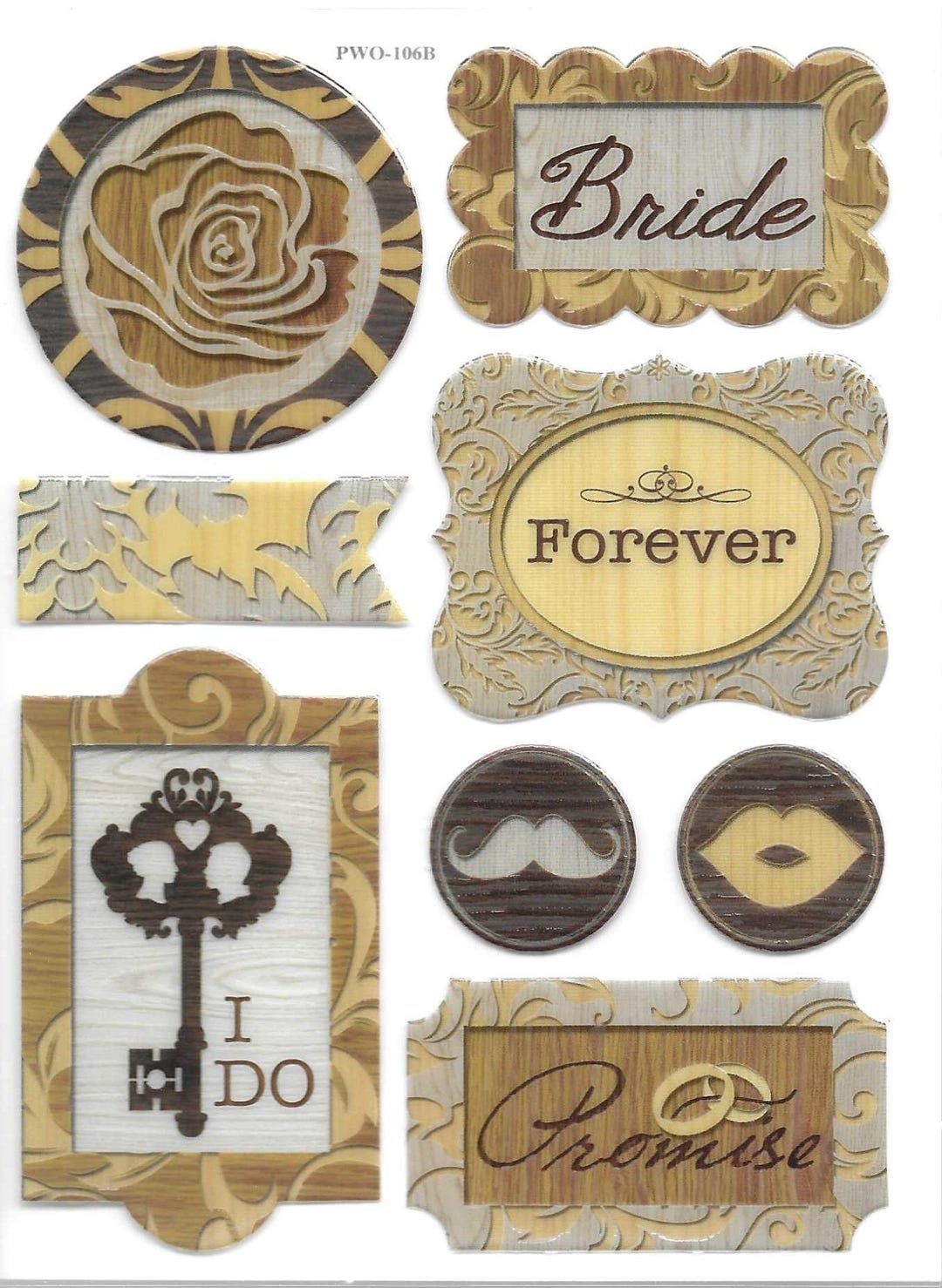 3D Dimensional Stickers Set Vintage Wedding Designs for Scrapbooking ...