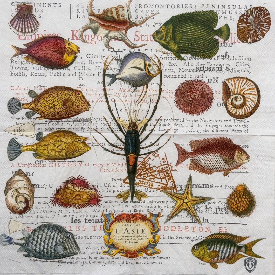 Vintage Ocean Fish Lobster Nautical Decoupage Paper Napkin for Craft ...