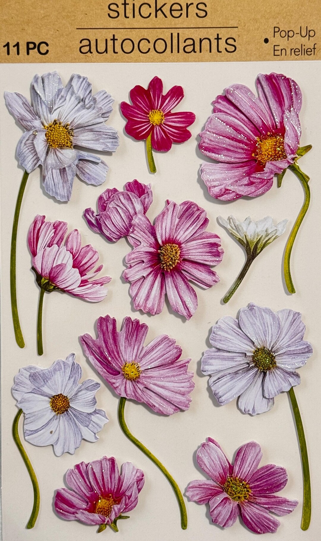 Cosmos Flower Stickers Set, Pop-up Scrapbook Stickers for Journaling ...