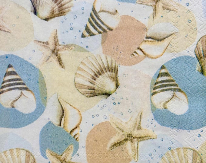 Coastal Seashell Starfish Paper Napkin for Decoupage Scrapbooking Card ...