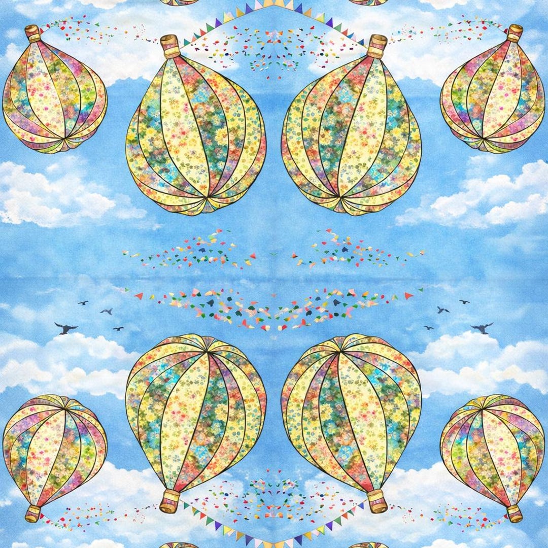 Decoupage Rice Paper Colorful Hot Air Balloons Sky Clouds Festive ...