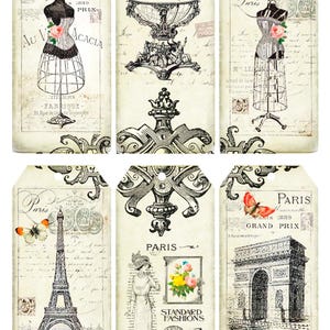 Decoupage Rice Paper Vintage Paris Fashion Tags Eiffel Tower Dress ...