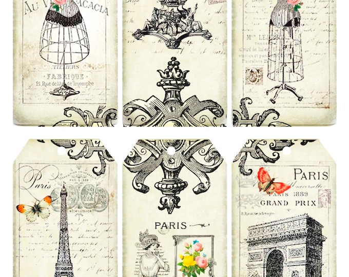 Decoupage Rice Paper Vintage Paris Fashion Tags Eiffel Tower Dress ...