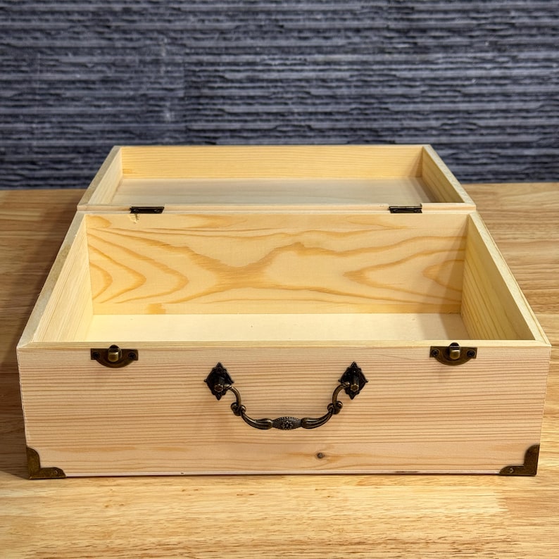 Unfinished Wooden Craft Box, Decoupage Storage Chest, DIY Wood Keepsake ...
