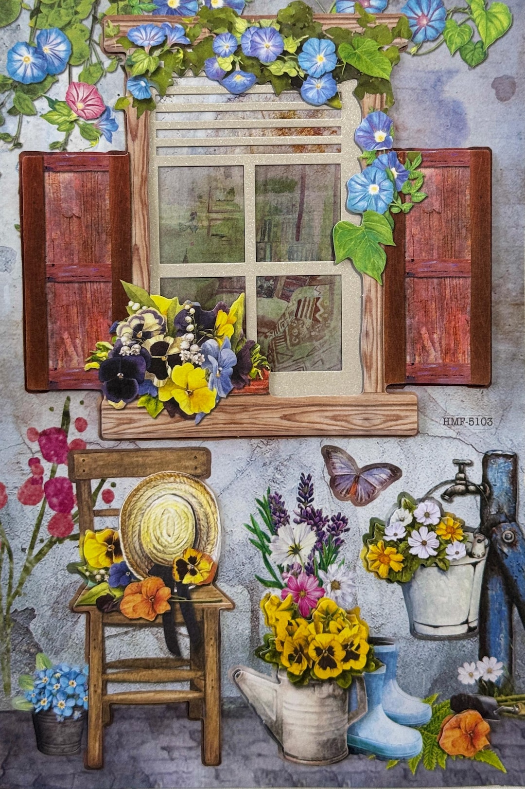 3D Pop-up Stickers, Vintage Window Flowers Gardening Stickers Rustic ...