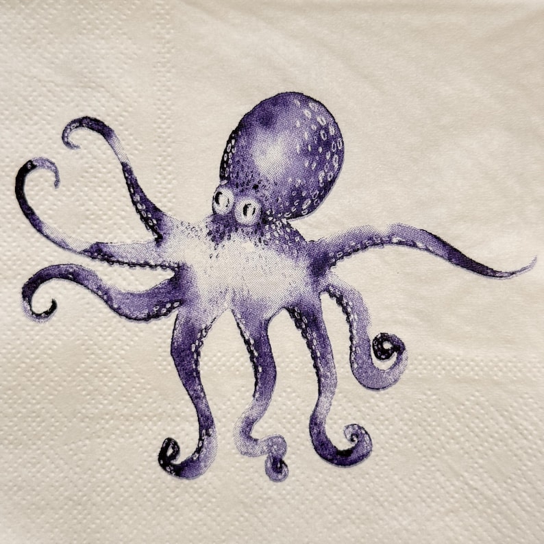 Blue Watercolor Octopus Napkin for Decoupage, Sea Ocean Animal Design ...