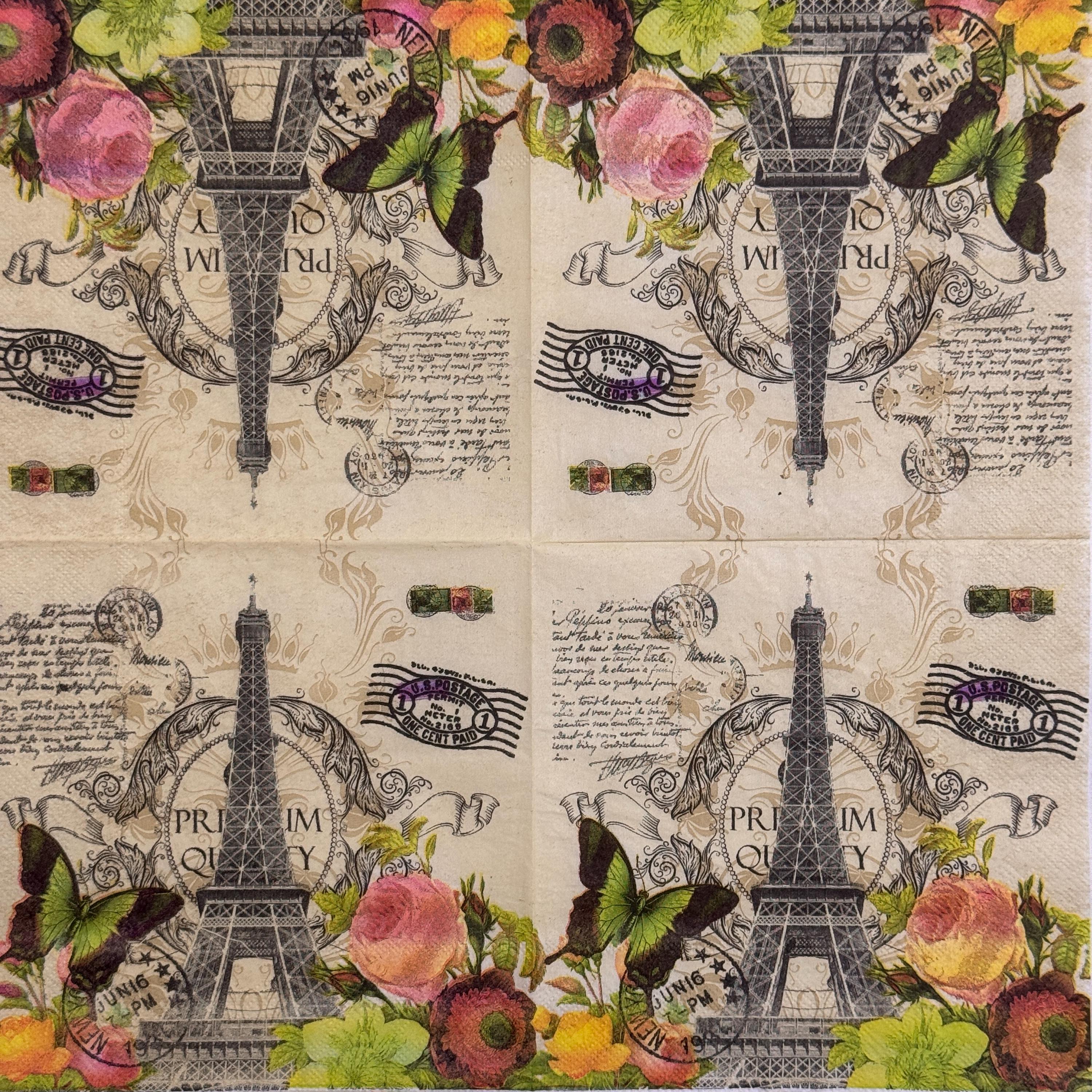 Vintage Eiffel Tower Paris Butterfly Flower Napkin for Decoupage ...