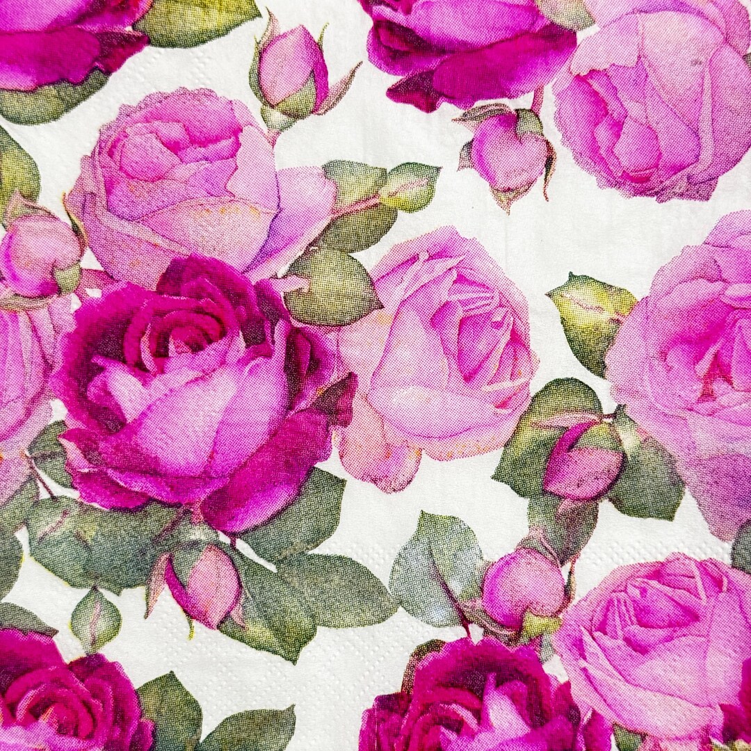 Pink Rose Floral Decoupage Paper Napkin Garden Roses Rosebuds, Thin ...