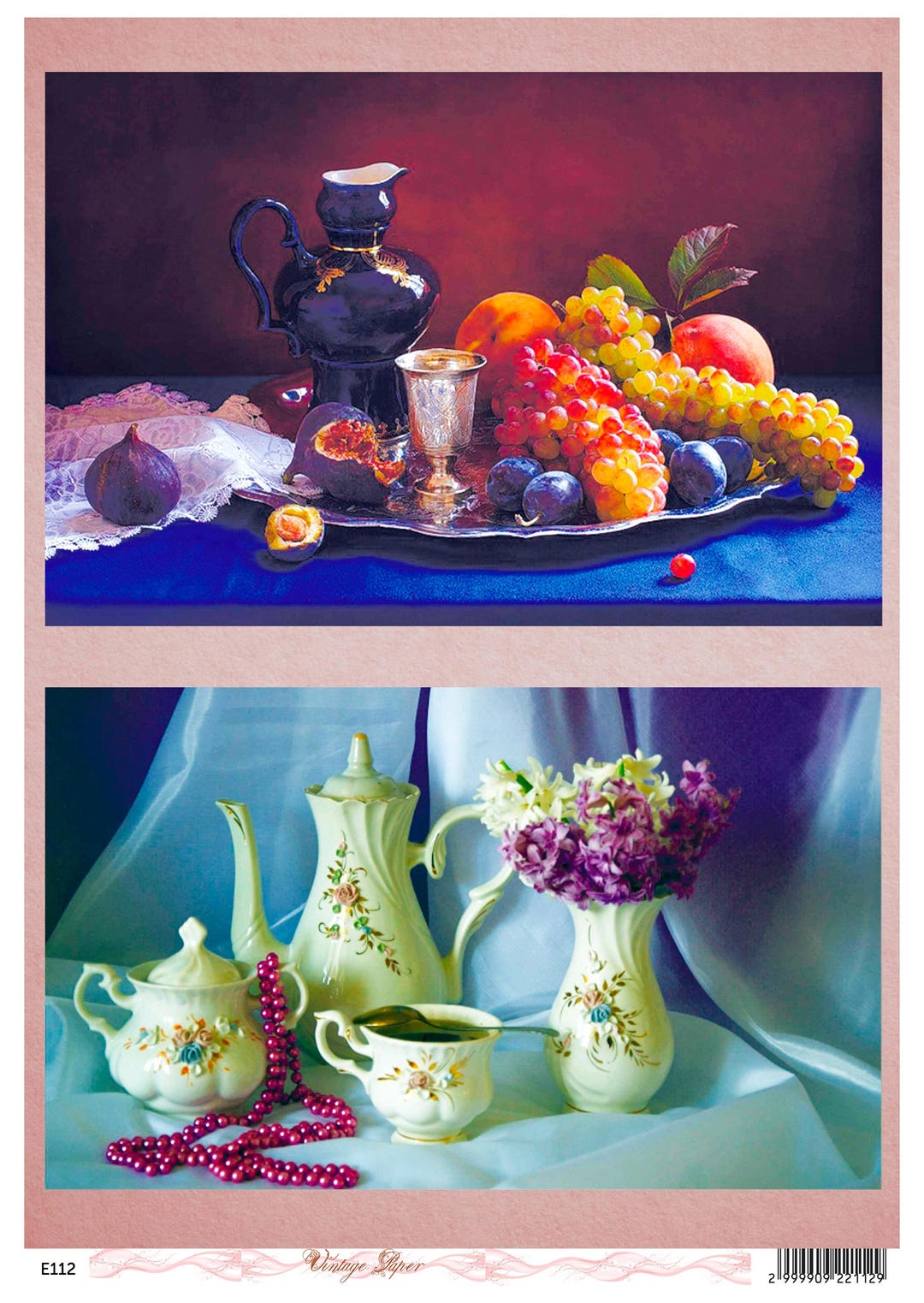 Decoupage Rice Paper Vintage Still Life Fruit Grapes Porcelain Teapot ...