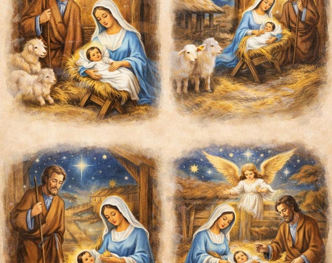 Nativity Scene Decoupage Rice Paper, Christmas Religious Art Vintage ...