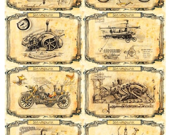 Decoupage Rice Paper Steampunk Vehicles Airship Motorcycle Helicopter ...