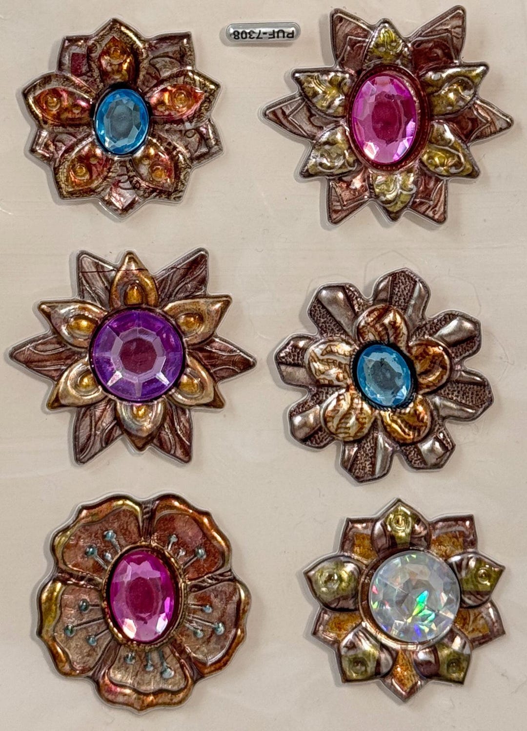 Metallic Jewel Flower Stickers Pack 6PC Dimensional Stickers With ...