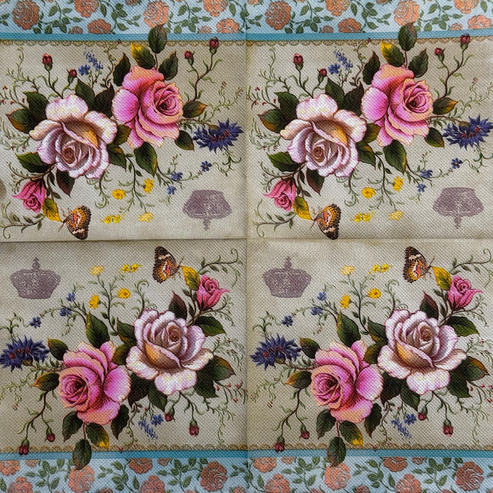 Vintage Floral Paper Napkin for Decoupage, Romantic Roses Wildflowers ...