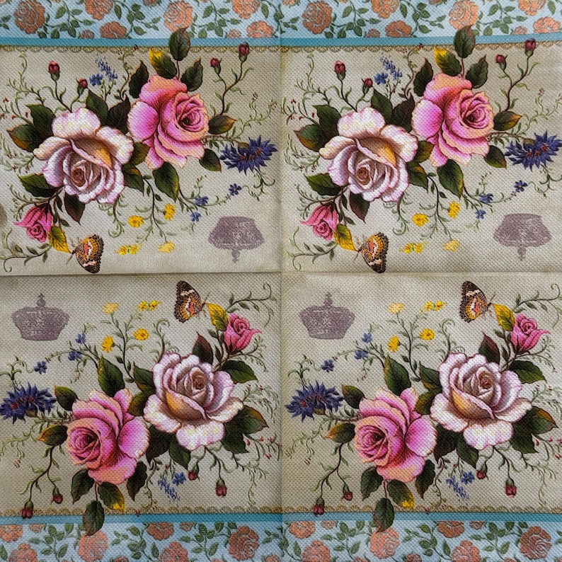 Vintage Floral Paper Napkin for Decoupage, Romantic Roses Wildflowers ...