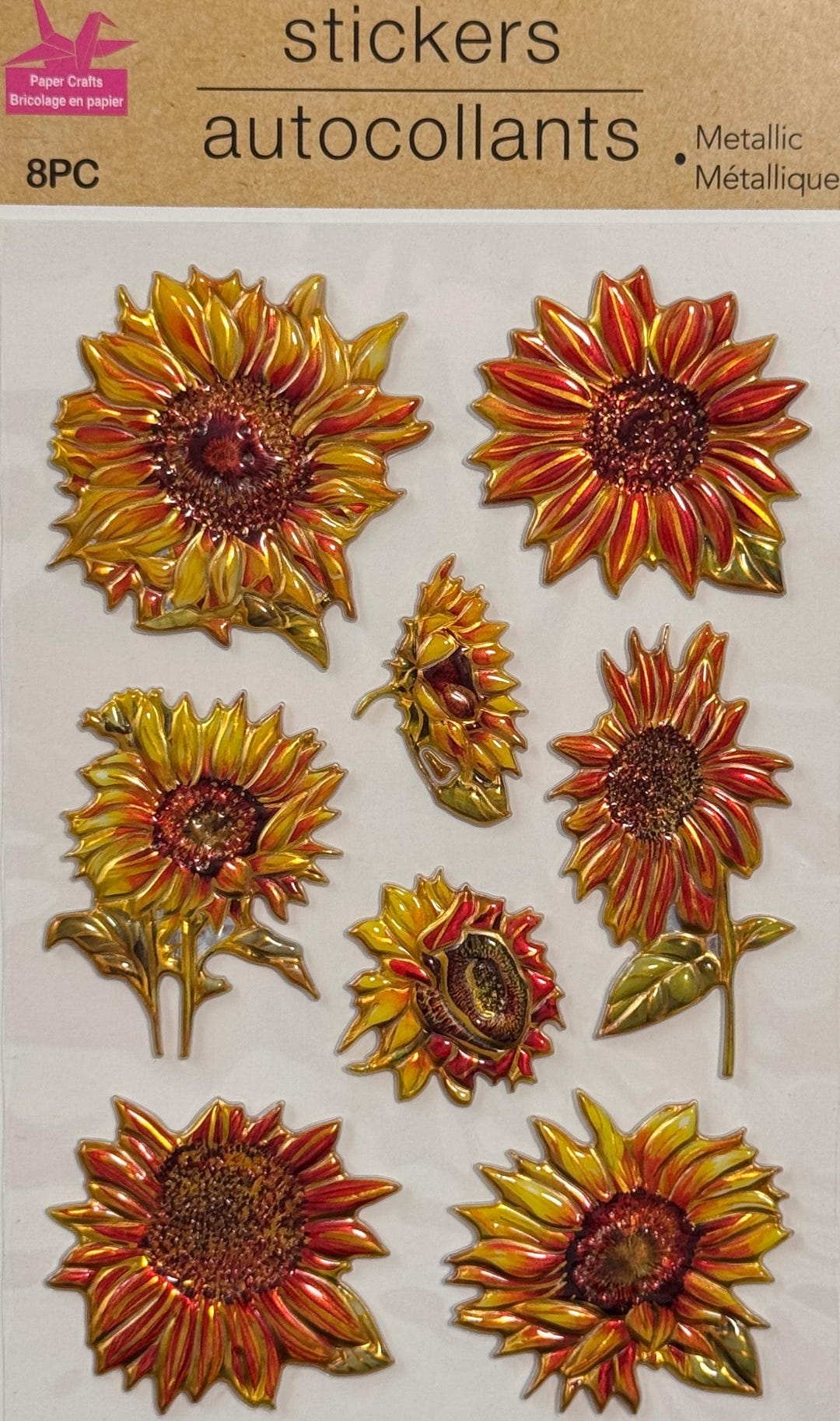 Sunflower Metallic Gold Stickers, Puffy Stickers, Sunflower Flower ...