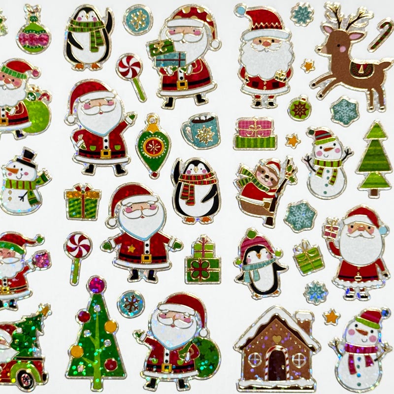 Green Foil Santa Stickers - Etsy