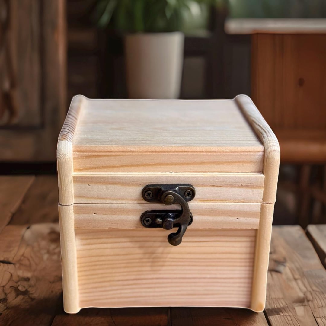 4.3'' Unfinished Wooden Craft Box, Small DIY Decoupage Chest, Plain ...