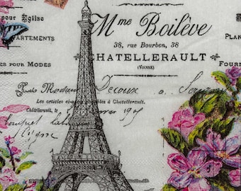 Elegant Paris Eiffel Tower Decoupage Paper Napkin With Vintage Floral ...