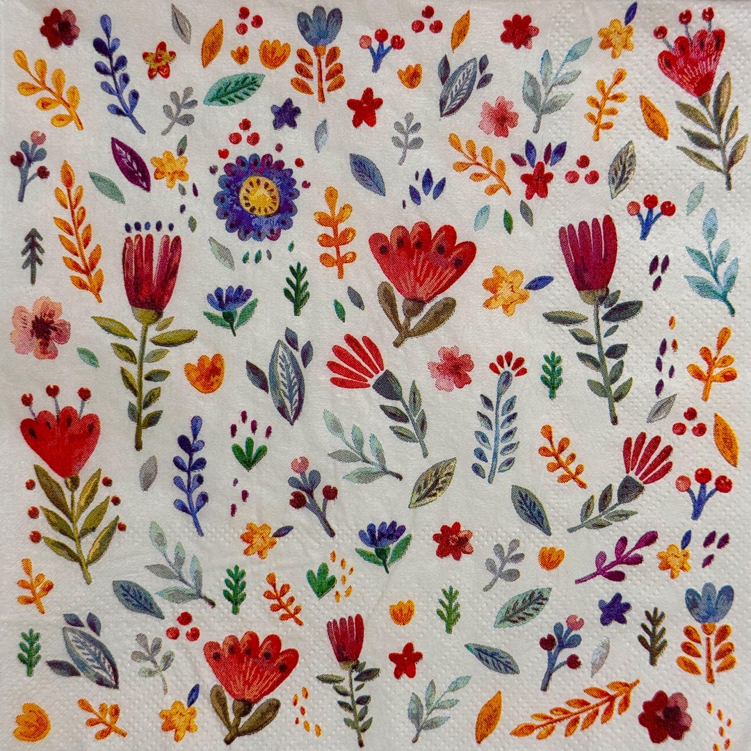 Colorful Floral Pattern Paper Napkin 13x13 Inches for Crafts, Decoupage ...