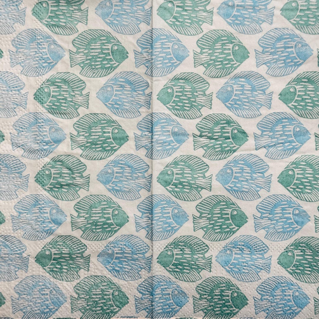 Tropical Fish Pattern Decoupage Paper Napkin, Blue Green Sea Fish ...