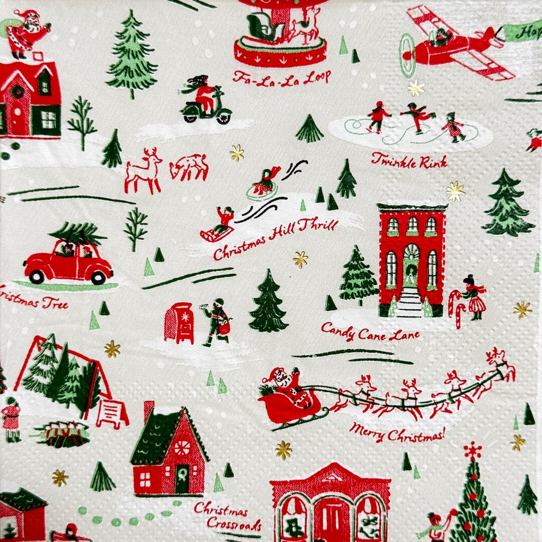 Christmas Village Decoupage Paper Napkin With Red Houses Trees People ...