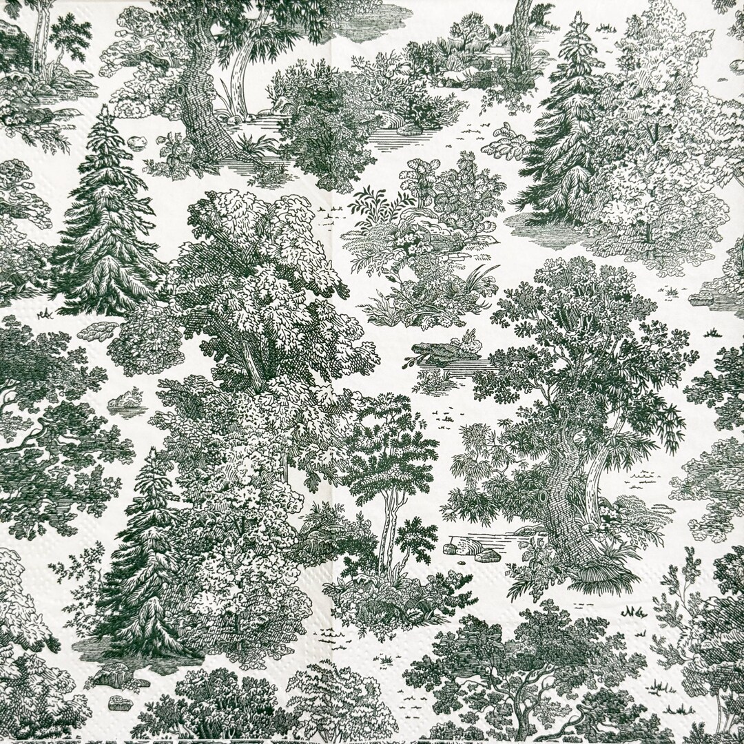 Vintage Green Forest Landscape Decoupage Napkin, Trees Woodland Scenery ...