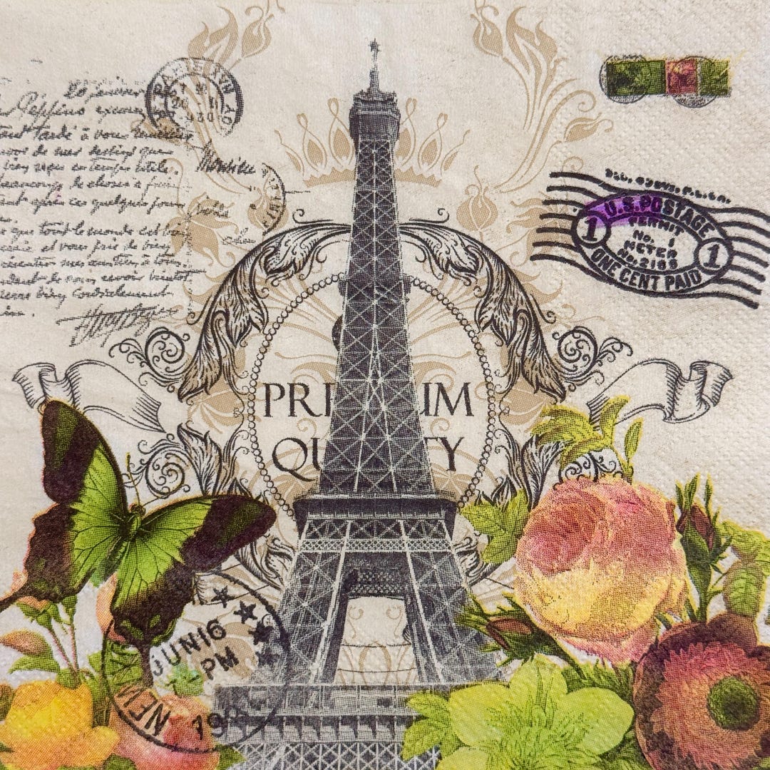 Vintage Eiffel Tower Paris Butterfly Flower Napkin for Decoupage ...