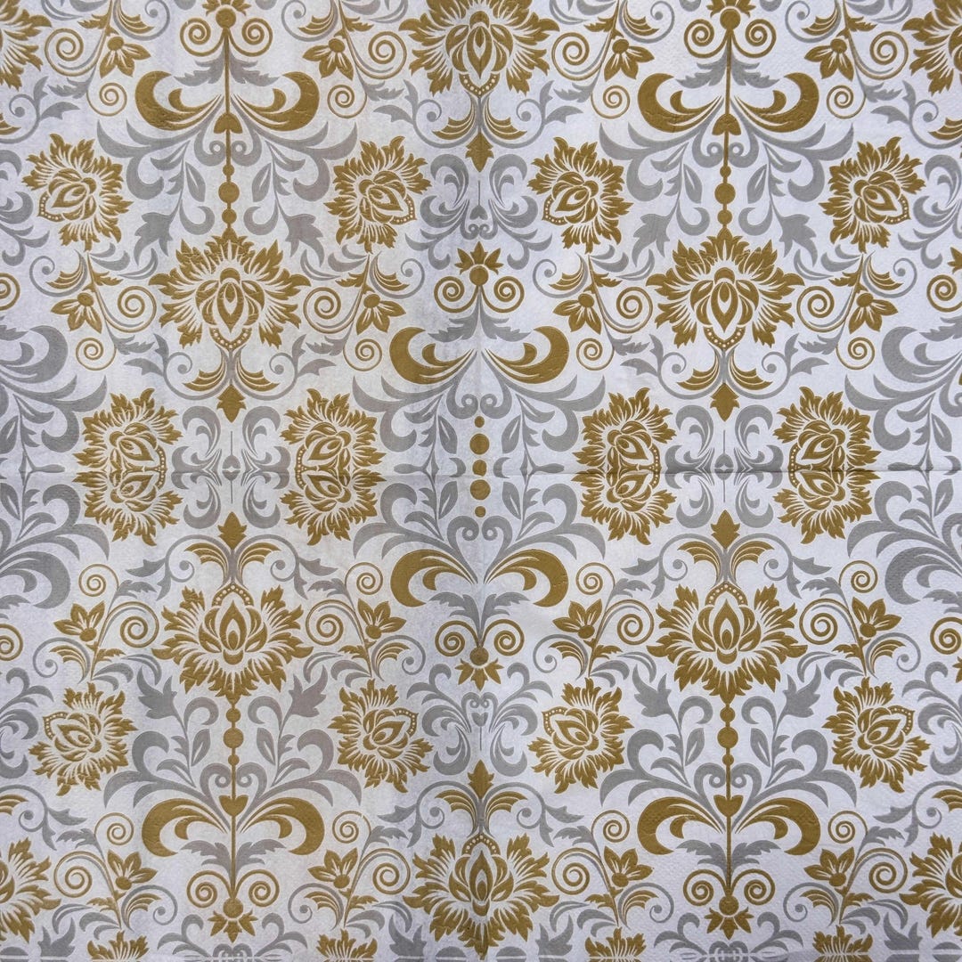Vintage Gold Gray Baroque Pattern Paper Napkin for Decoupage ...