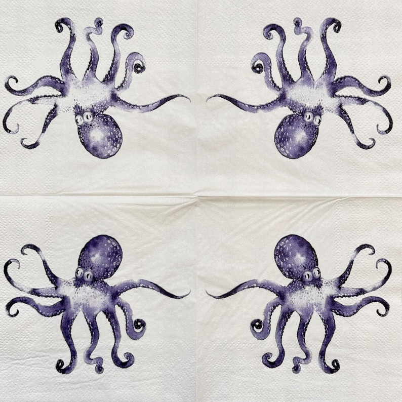 Blue Watercolor Octopus Napkin for Decoupage, Sea Ocean Animal Design ...