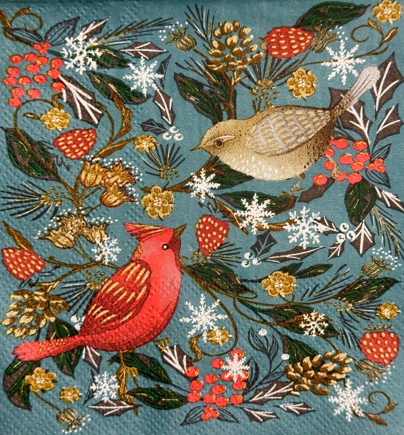 Christmas Birds Paper Napkin for Decoupage, Scrapbooking, Card Making ...