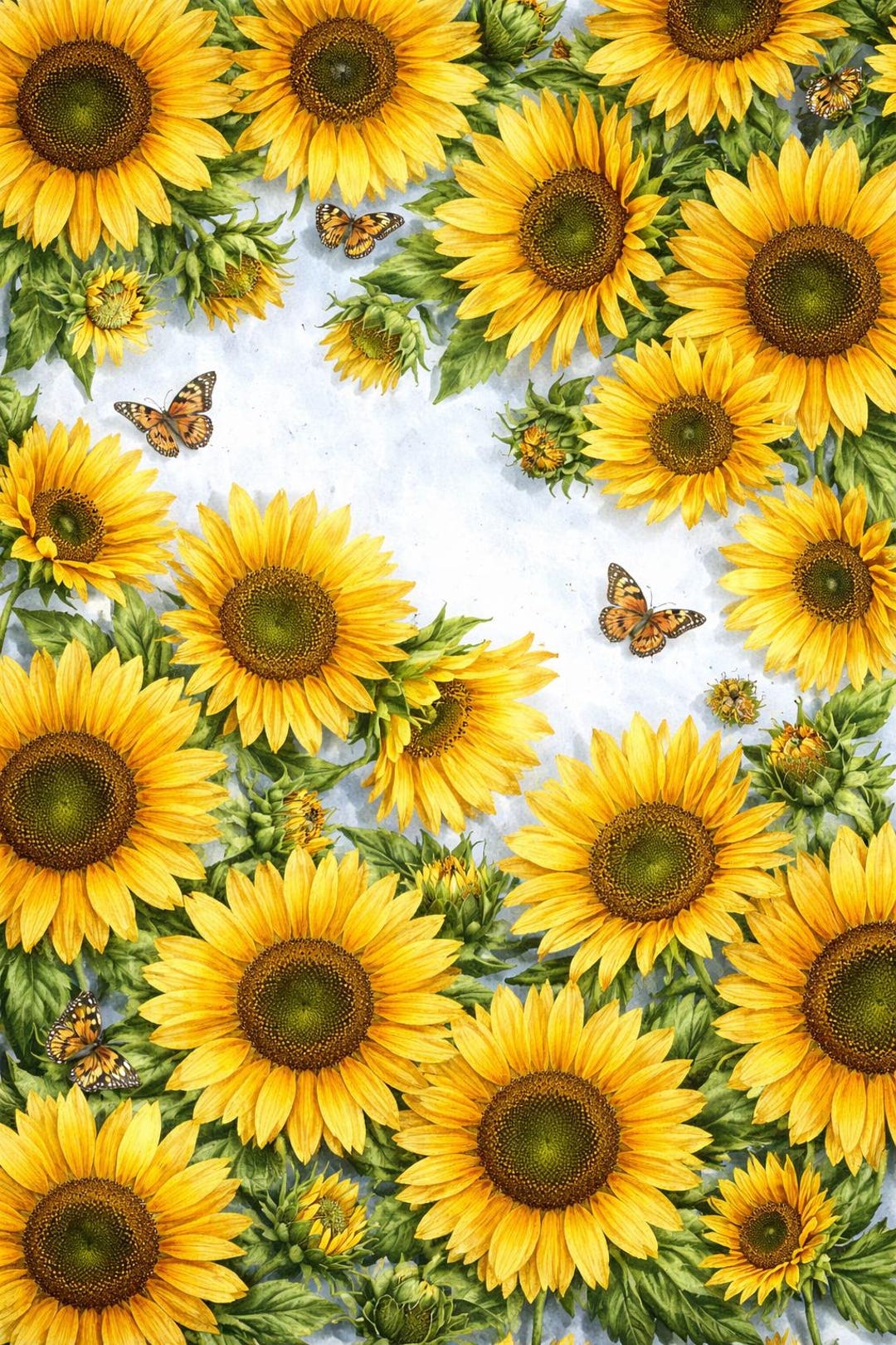 Decoupage Sunflower Butterflies Rice Paper Floral Border Summer Garden ...