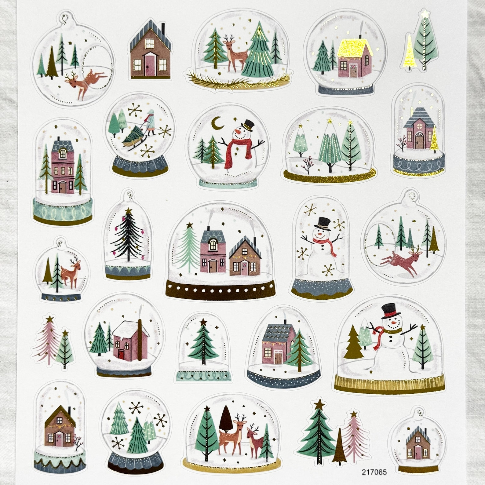 Christmas Snow Globe Stickers Set With Reindeer, Snowmen, Trees, Cabins ...