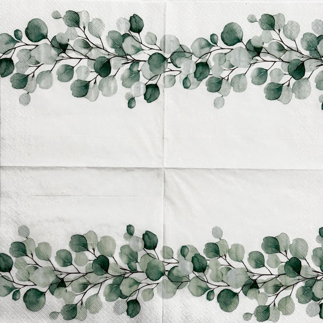 Eucalyptus Green Leaves Decoupage Napkin, Botanical Watercolor Design ...