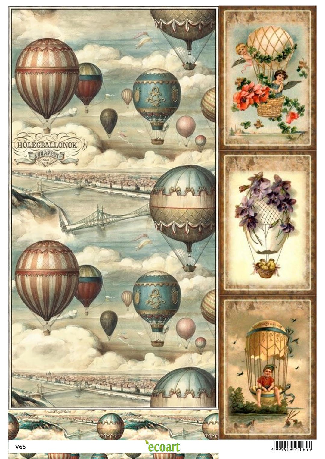 Decoupage Rice Paper Vintage Hot Air Balloons Design | Paper or ...