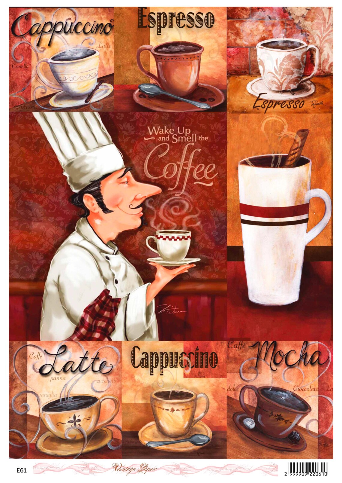 Coffee Cups Espresso Decoupage Rice Paper Cappuccino Latte Mocha ...