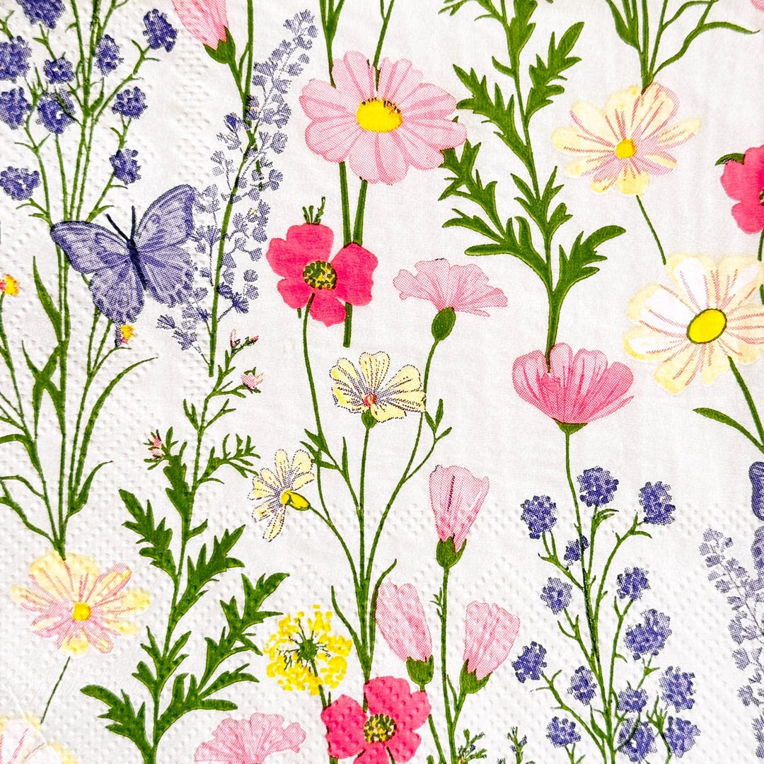 Spring Meadow Flowers Butterfly Paper Napkin for Decoupage, Pink ...