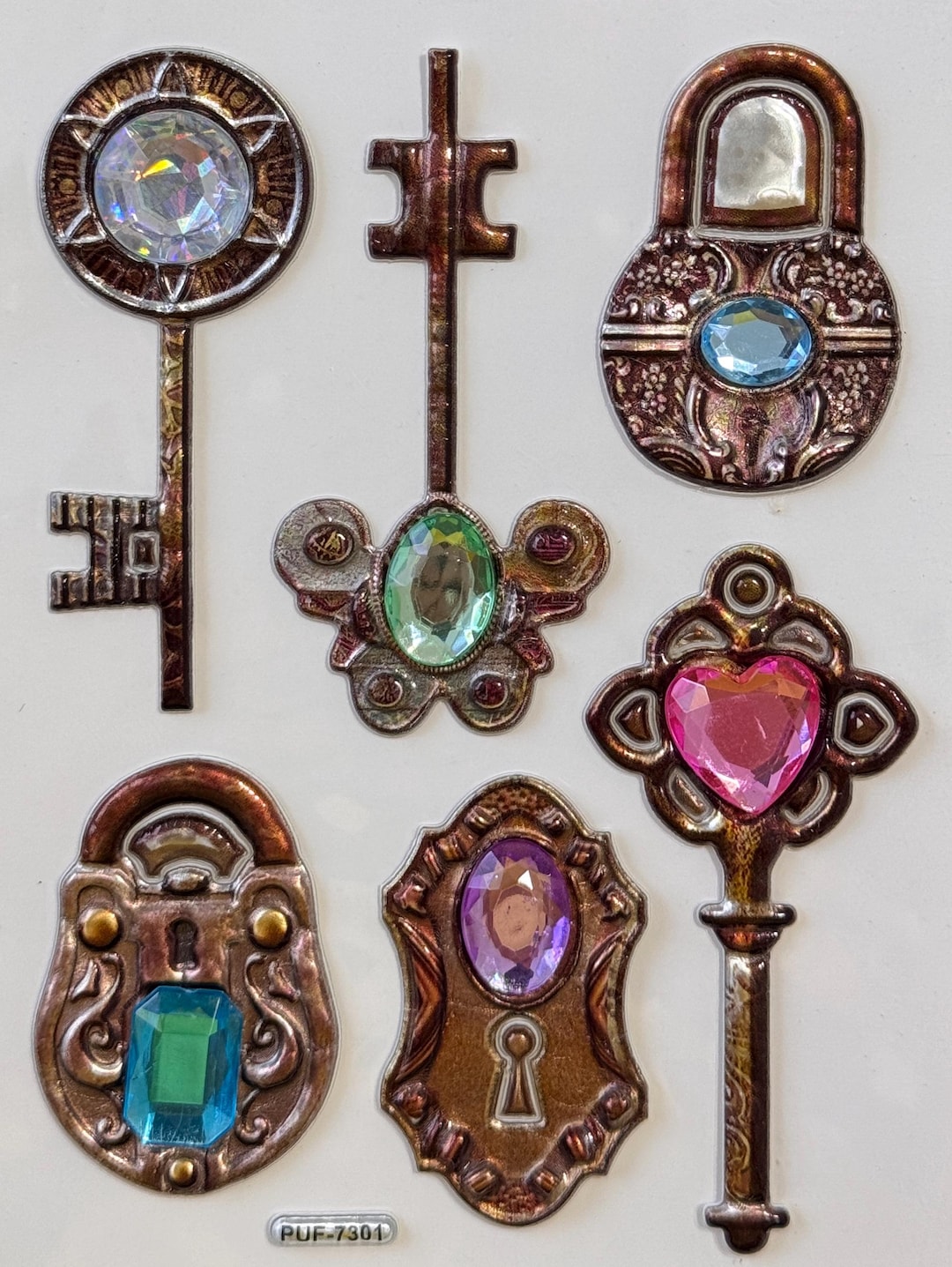 Vintage Lock Key Jewel Stickers Set With Rhinestones for Scrapbooking ...