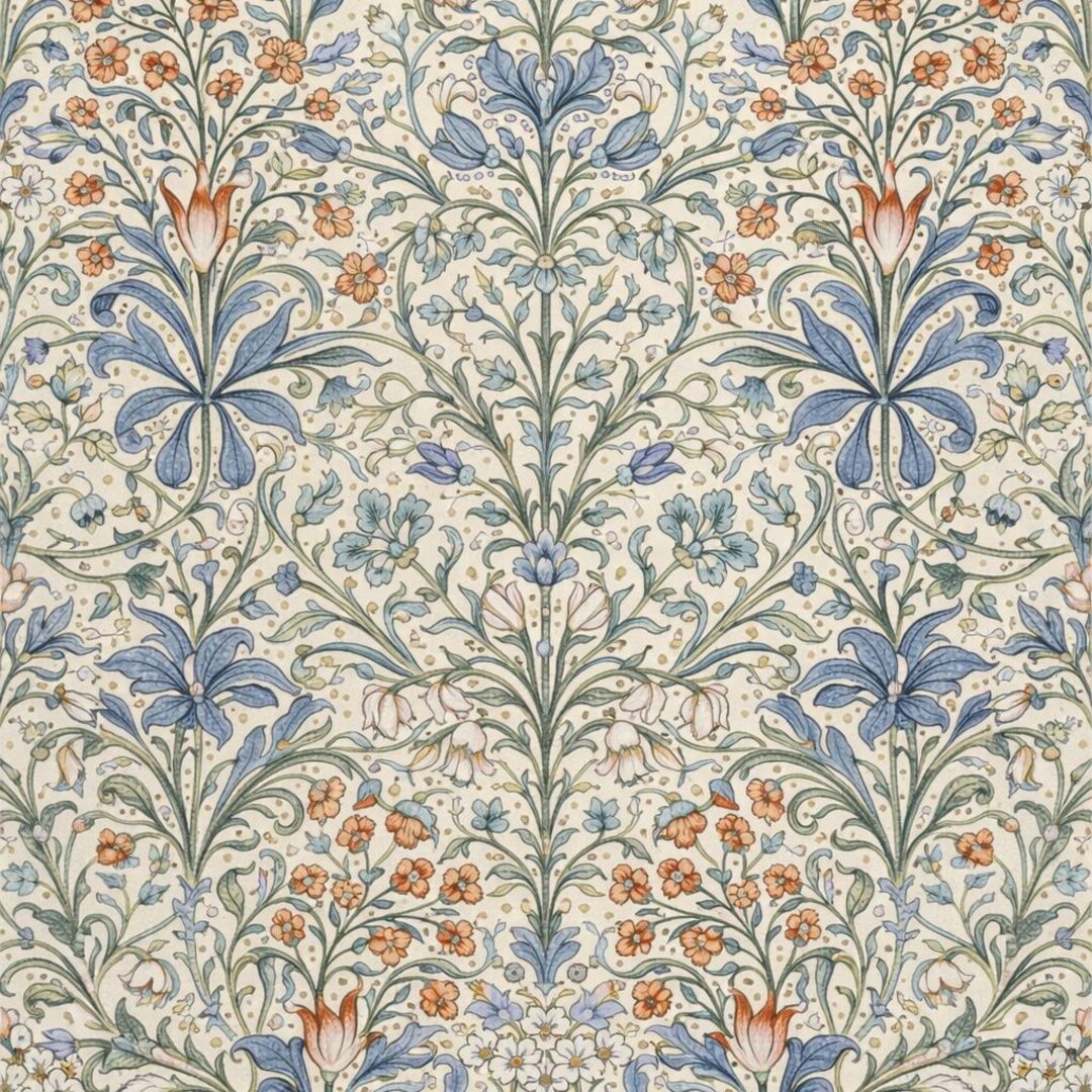 Vintage Floral Damask Pattern Decoupage Rice Paper Blue Cream Orange ...