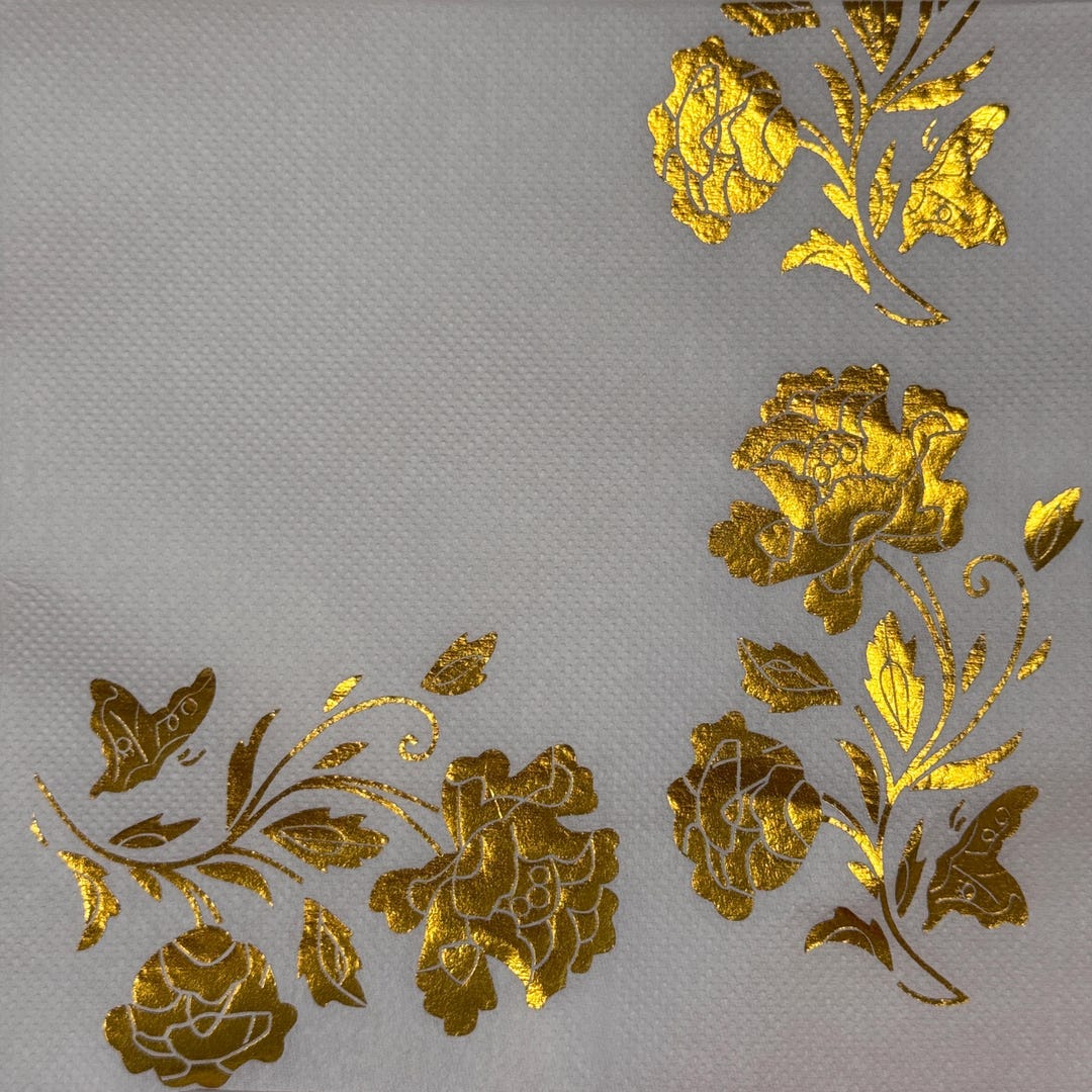 Elegant White and Gold Paper Napkin for Decoupage With Roses Floral ...