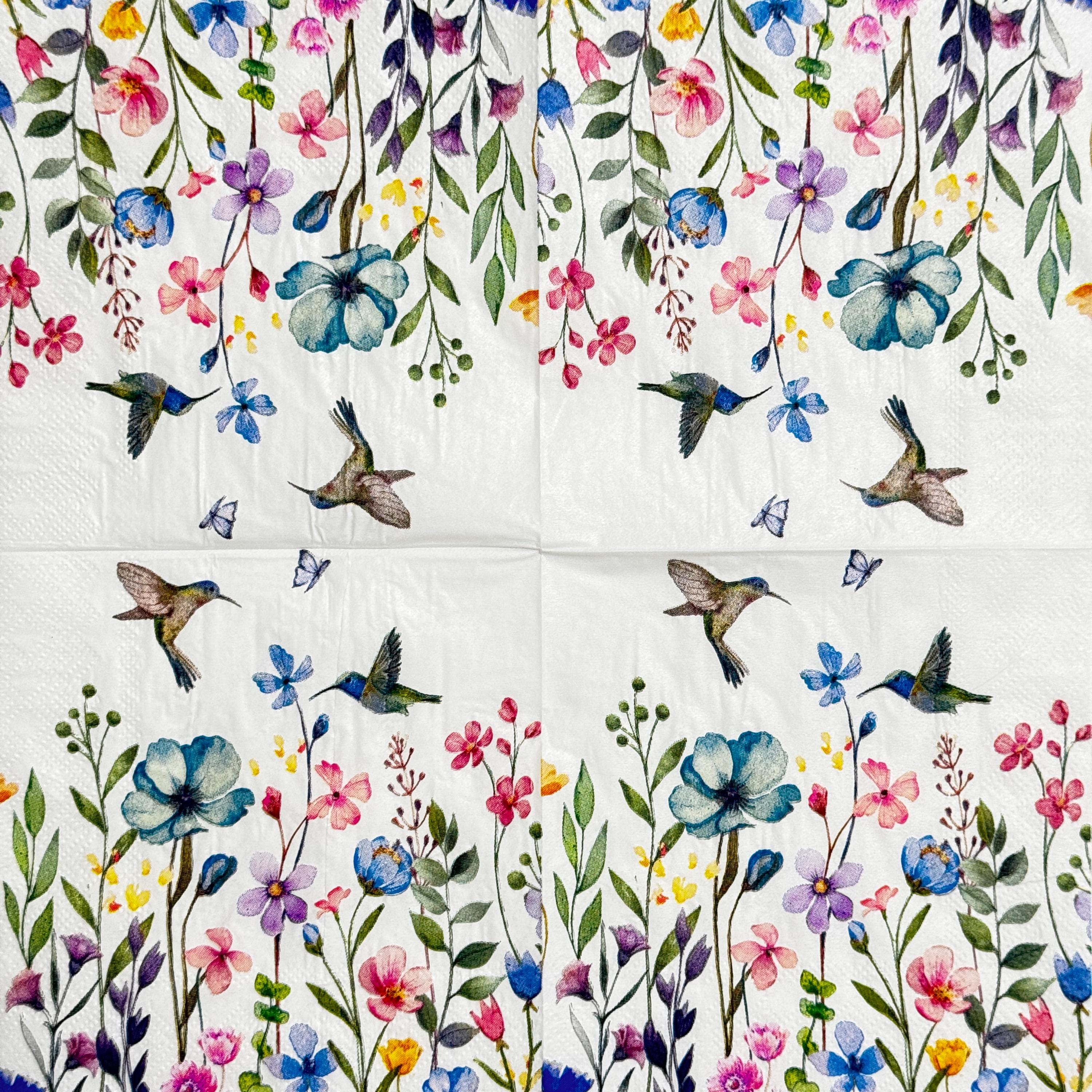 Spring Hummingbirds and Wildflowers Decoupage Paper Napkin for Floral ...