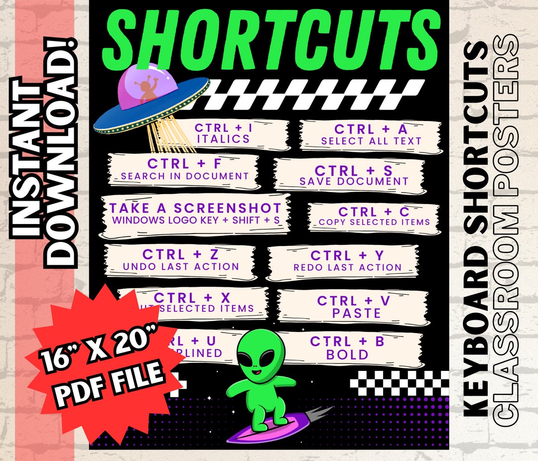 16" by 20" Computer Keyboard Shortcut Cheat Sheet for Students School ...