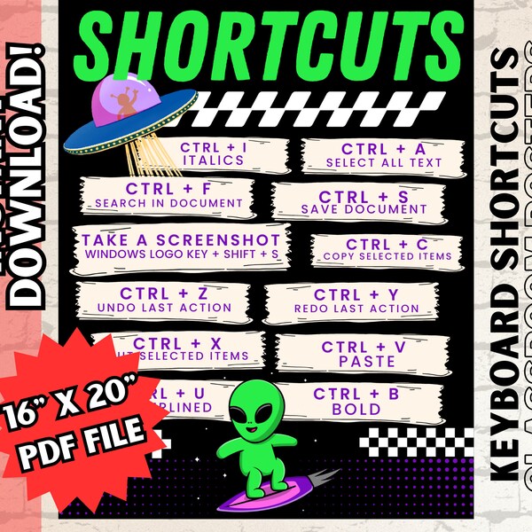 Computer Shortcut Poster - Etsy