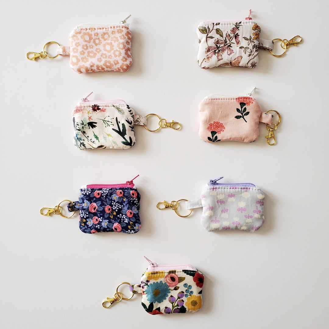 Tiny Coin Zipper Purse, Coin Purse for Girls, Key Chain Purse, Floral ...