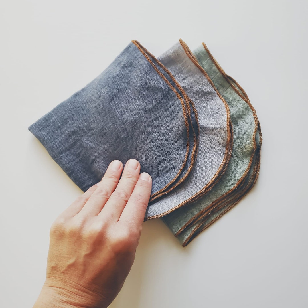 Hand Dyed Organic Cotton Bamboo Handkerchief Set: 10x10 Reusable Cloth ...